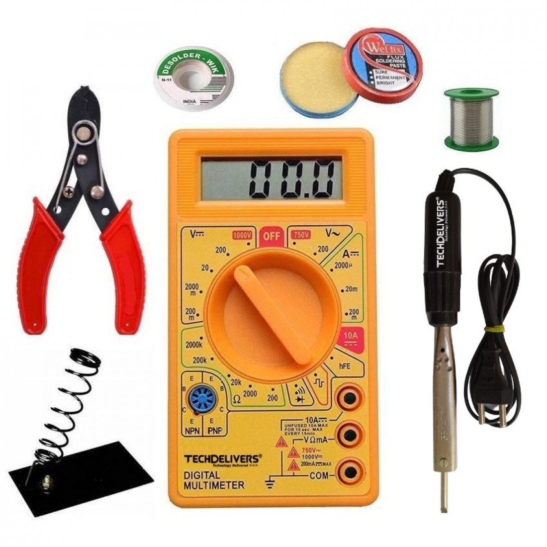 Digital Multimeter kit with Solder Iron, Cutter, Stand, Desoldering ...